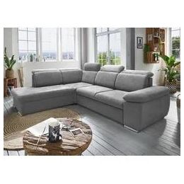 Ecksofa Inosign "Vasto L-Form" Sofas Gr. B/H/T: 283 cm x 102 cm x 228 cm, Microfaser, Ottomane links, grau (hellgrau) inkl. Bettfunktion und Bettkasten, Kopfteilfunktion