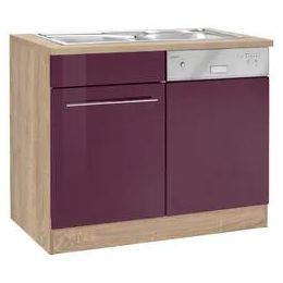 Spülenschrank KOCHSTATION "KS-Eton", lila (aubergine hochglanz), B:110cm H:85cm T:60cm, Schränke, Breite 110 cm, inkl. Tür/Sockel für Geschirrspüler