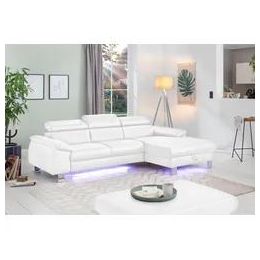 Ecksofa COTTA "Komaris L-Form" Sofas Gr. B/H/T: 244cm x 72cm x 166cm, NaturLEDER, Recamiere rechts, ohne Bettfunktion-ohne Bettkasten-mit RGB-LED-Beleuchtung, weiß mit Kopfteilverstellung, wahlweise Bettfunktion,Stauraum & Beleuchtung