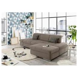 Ecksofa SET ONE BY Musterring "SO4100 V" Sofas Gr. B/H/T: 284cm x 80cm x 190cm, Luxus-Microfaser Florence, Recamiere rechts, ohne Funktion-Federkern-Wellenunterfederung, braun (savannah) mit verstellbaren Kopfteilen, wahlweise Funktionen, Cord-Bezug