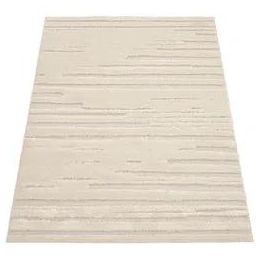 Hochflor-Teppich Paco Home "Genua 742" Teppiche Gr. B: 200cm, 34mm, L: 280cm, beige (creme) Uni-Farben, Hoch-Tief Effekt, gestreift, modernes Design, Flor