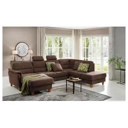 Wohnlandschaft Home Affaire "Palmera U-Form", braun (nuss), B:308cm H:89cm T:212cm, 100% Polyester, Struktur (100% Polyester), Luxus-Microfaser in Lederoptik (100% Polyester), Sofas, Federkern, wahlweise mit Bettfunktion und mit/ohne Stauraum, Topseller