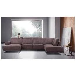 Wohnlandschaft Places of Style "Oland" Sofas Gr. B/H/T: 345 cm x 85 cm x 210 cm, Luxus-Microfaser, Ottomane rechts, braun (dunkelbraun) XXL, im zeitlosem Design und hochwertiger Verabeitung