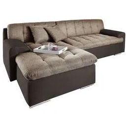 Ecksofa Trendmanufaktur "Rave, aufwendige Sitz und Rückenpolsterung, bequem,, L-Form" Sofas Gr. B/H/T: 245cm x 77cm x 90cm, Kunstleder SOFTLUX-Struktur, Recamiere links, mit Bettfunktion, braun (braun, sand) wahlweise mit Bettfunktion