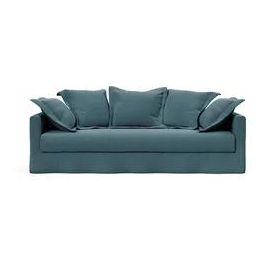 Schlafsofa INNOVATION LIVING TM "PASCALA Bettsofa der Extraklasse, Kuschelkomfort mit tollen Kissen" Sofas Gr. Microfaser VIVUS, blau (dusty blue 573, vivus) mit Taschenfederkernmatratze, Liegefläche Breite 140 cm