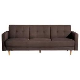 3-Sitzer Max Winzer "Jesper Kippcouch mit komfortablem Federkern, klassisch und modern" Sofas Gr. B/H/T: 224 cm x 84 cm x 82 cm, Samtvelours 20442, braun Schlafsofa mit Knopfheftung im Rücken, inklusive Bettkasten