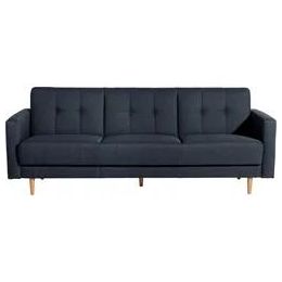 3-Sitzer Max Winzer "Jesper Kippcouch mit komfortablem Federkern, klassisch und modern" Sofas Gr. B/H/T: 224cm x 84cm x 82cm, Strukturgewebe 16523, blau Schlafsofa mit Knopfheftung im Rücken, inklusive Bettkasten