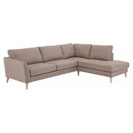 Ecksofa Home Affaire "MARSEILLE 278/202 cm, L-Form, Ottom. rechts/links" Sofas Gr. B/H/T: 278cm x 88cm x 202cm, Struktur fein, Ottomane rechts, beige mit Massivholzbeinen aus Eiche, verschiedene Bezüge und Farbvarianten