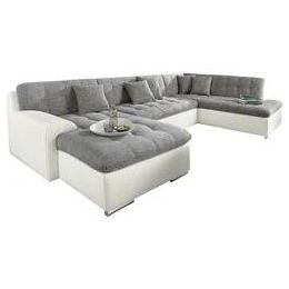 Wohnlandschaft Trendmanufaktur "Rave, aufwendige Sitz und Rückenpolsterung, bequem, U-Form" Sofas Gr. B/H/T: 323cm x 77cm x 90cm, Kunstleder SOFTLUX-Struktur, Recamiere links, ohne Bettfunktion, weiß (altweiß, pepper) wahlweise mit Bettfunktion