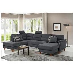 Wohnlandschaft Home Affaire "Palmera U-Form", grau, B:308cm H:89cm T:212cm, 100% Polyester, Struktur (100% Polyester), Luxus-Microfaser in Lederoptik (100% Polyester), Sofas, Federkern, wahlweise mit Bettfunktion und mit/ohne Stauraum, Topseller