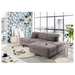 Ecksofa SET ONE BY Musterring "SO4100 V" Sofas Gr. B/H/T: 284cm x 80cm x 190cm, Luxus-Microfaser TORO, Recamiere rechts, ohne Funktion-Federkern-Wellenunterfederung, grau (steelgrau) mit verstellbaren Kopfteilen, wahlweise Funktionen, Cord-Bezug