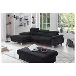 Ecksofa COTTA "Komaris L-Form" Sofas Gr. B/H/T: 244cm x 72cm x 166cm, Microfaser PRIMABELLE, Recamiere links, ohne Bettfunktion-ohne Bettkasten-ohne RGB-LED-Beleuchtung, grau (lava) mit Kopfteilverstellung, wahlweise Bettfunktion,Stauraum & Beleuchtung