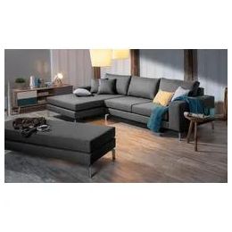 Ecksofa Max Winzer "Flori Set inkl. Hocker, guter Sitzkomfort, aktuelles Design" Sofas Gr. B/H/T: 294cm x 87cm x 175cm, Strukturwebstoff 16523, Recamiere links, grau (anthrazit) elegant mit abgewinkelten Chromfüßen, inklusive Zierkissen