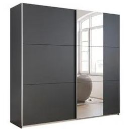 Schwebetürenschrank Rauch "Kleiderschrank Drehtürenschrank Schrank Garderobe KRONACH TOPSELLER" Schränke Gr. B/H/T: 218cm x 210cm x 59cm, 2 St., grau (graumetallic) mit Spiegel und viel Stauraum, Metallgriffleisten, MADE IN GERMANY