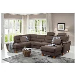 Wohnlandschaft Home Affaire "Palmera U-Form", braun, B:308cm H:89cm T:212cm, 100% Polyester, Struktur (100% Polyester), Luxus-Microfaser in Lederoptik (100% Polyester), Sofas, Federkern, wahlweise mit Bettfunktion und mit/ohne Stauraum