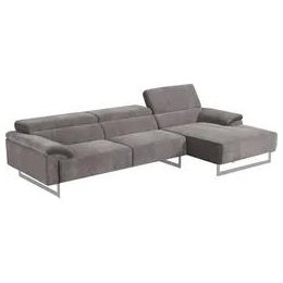 Ecksofa Egoitaliano "Malika, L-Form" Sofas Gr. B/H/T: 287cm x 94cm x 165cm, Luxus-Microfaser Lederoptik, Recamiere rechts, mit Kopfteilverstellung, grau (steingrau) mit Recamiere, inkl. Kopfteilverstellung und chromfarbenen Metallfüßen