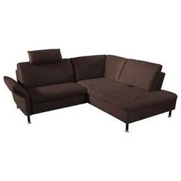 Ecksofa Alina "Janis" Sofas Gr. B/H/T: 252cm x 108cm x 207cm, Microfaser GDU, Ottomane rechts, braun (nussbraun gdu 24) inkl. Sitztiefenverstellung und Kopfstütze