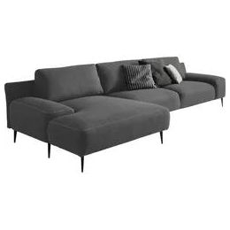 Ecksofa DESIGNWERK "Forma, zeitloses Designsofa mit aktuellem Fuß, L-Form" Sofas Gr. B/T: 344cm x 162cm, Flachgewebe, Recamiere links, grau (dark grey) in hochwertiger Verarbeitung und tollem Sitzkomfort