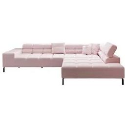 Ecksofa Inosign "Ancona New, wahlweise motorische Sitztiefenverstellung, auch Cord" Sofas Gr. Luxus-Microfaser, Recamiere rechts, mit motorischer Sitztiefenverstellung, rosa (rosé) Ecksofa feine Steppung, mit Kopfteilverstellung, 3 Zierkissen, L-Form