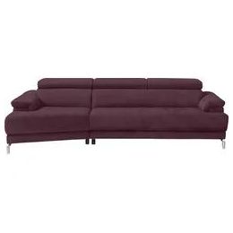 Ecksofa Egoitaliano "Soul, extravagantes Designsofa, Megasofa, super bequem, tolle Details" Sofas Gr. B/H/T: 246cm x 99cm x 140cm, Luxus-Microfaser BLUSH, Recamiere links, lila (plum) mit Trapez-Abschlußelement, inkl verstellbarer Kopfteile