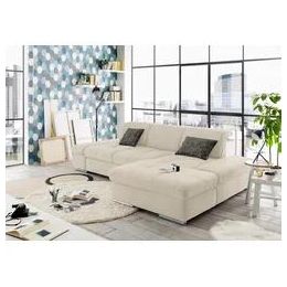 Ecksofa SET ONE BY Musterring "SO4100 V" Sofas Gr. B/H/T: 284 cm x 80 cm x 190 cm, Luxus-Microfaser Paris, Recamiere rechts, ohne Funktion-Federkern-Wellenunterfederung, beige (creme) mit verstellbaren Kopfteilen, wahlweise Funktionen, Cord-Bezug