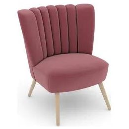 Sessel Max Winzer "build-a-chair Aspen, Loungesessel mit Samtvelours Bezug" Gr. Samtvelours, Korpus Samtvelours-Füße Buche natur, B/H/T: 72cm x 80cm x 67cm, rosa (rosé) im Retrolook, zum Selbstgestalten