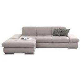 Ecksofa SET ONE BY Musterring "SO4100 V" Sofas Gr. B/H/T: 284cm x 80cm x 190cm, Luxus-Microfaser Euphoria, Recamiere links, ohne Funktion-Federkern-Wellenunterfederung, grau (elefant) mit verstellbaren Kopfteilen, wahlweise Funktionen, Cord-Bezug