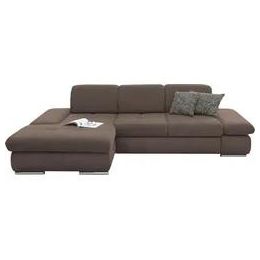 Ecksofa SET ONE BY Musterring "SO4100 V" Sofas Gr. B/H/T: 284cm x 80cm x 190cm, Luxus-Microfaser Paris, Recamiere links, ohne Funktion-Federkern-Wellenunterfederung, grau (taupe) mit verstellbaren Kopfteilen, wahlweise Funktionen, Cord-Bezug