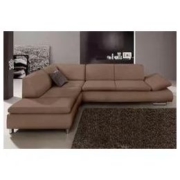 Ecksofa Max Winzer "Toulouse modern und bequem, aktuelles Design, hoher Sitzkomfort" Sofas Gr. B/H/T: 237cm x 75cm x 190cm, Luxus-Microfaser, Ottomane links, braun mit klappbaren Armlehnen, Breite 237 cm