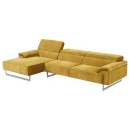 Ecksofa Egoitaliano "Malika, L-Form" Sofas Gr. B/H/T: 287cm x 94cm x 165cm, Luxus-Microfaser Lederoptik, Recamiere links, mit Kopfteilverstellung, gelb mit Recamiere, inkl. Kopfteilverstellung und chromfarbenen Metallfüßen