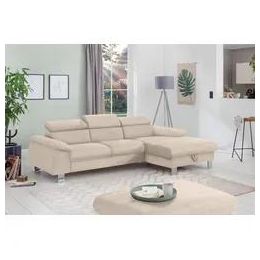 Ecksofa COTTA "Komaris L-Form" Sofas Gr. B/H/T: 244cm x 72cm x 166cm, Microfaser PRIMABELLE, Recamiere rechts, mit Bettfunktion-mit Bettkasten-mit RGB-LED-Beleuchtung, beige mit Kopfteilverstellung, wahlweise Bettfunktion,Stauraum & Beleuchtung