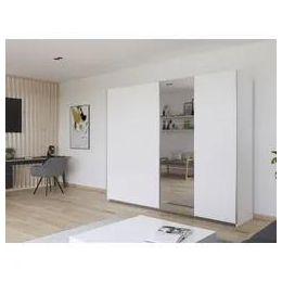 Schwebetürenschrank Rauch "Kleiderschrank Drehtürenschrank Schrank Garderobe KRONACH TOPSELLER" Schränke Gr. B/H/T: 261 cm x 210 cm x 59 cm, 2 St., weiß mit Spiegel und viel Stauraum, Metallgriffleisten, MADE IN GERMANY