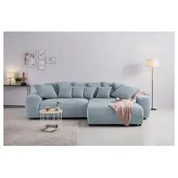 Ecksofa Home Affaire "Sundance II, L-Form" Sofas Gr. B/H/T: 318 cm x 87 cm x 188 cm, Struktur Chenille, Recamiere beidseitig montierbar, ohne Bettfunktion-ohne Bettkasten-ohne Topper, blau (blaugrau) mit DuraSpring-Taschenfederkern bis 140 kg belastbar