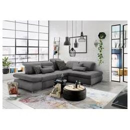 Ecksofa SET ONE BY Musterring "SO 4100 mit komfortablen Federkern und Kopfteilverstellung" Sofas Gr. B/H/T: 291 cm x 80 cm x 226 cm, Luxus-Microfaser TORO, Ottomane rechts, mit Bettfunktion-mit Sitztiefenverstellung-mit Armlehnenverstellung, grau (anthrazit 95) wahlweise mit Bettfunktion und Sitztiefenverstellung, L-Form