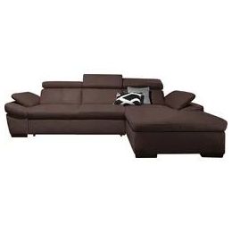 Ecksofa exxpo - SOFA FASHION "Salerno, klassisch modernes Funktionssofa, hoher Sitzkomfort, L-Form" Sofas Gr. B/H/T: 280 cm x 77 cm x 170 cm, Microfaser PRIMABELLE, Recamiere rechts, ohne Bettfunktion-ohne Bettkasten, braun (dunkelbraun) inkl. Kopf- und Armteilverstellung, wahlweise mit Bettfunktion