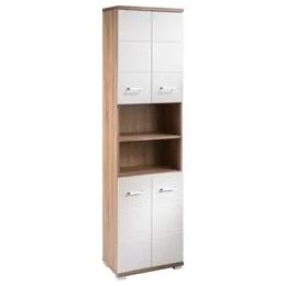 Hochschrank ByLiving "Nebraska" Schränke Gr. B/H/T: 50 cm x 192 cm x 31,5 cm, 4 St., weiß (sonoma eiche, hochglanz weiß) Bad-Hochschrank Breite 50 cm, Badezimmerschrank mit Metallgriffen, viel Stauraum