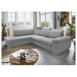 Ecksofa Inosign "Vasto L-Form" Sofas Gr. B/H/T: 283 cm x 102 cm x 228 cm, Struktur, Ottomane links, grau inkl. Bettfunktion und Bettkasten, Kopfteilfunktion