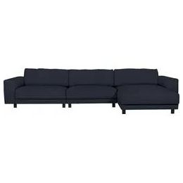 Ecksofa furninova "Samba schön bequem und hochwertig verarbeitet" Sofas Gr. B/H/T: 353cm x 74cm x 163cm, Struktur, Recamiere rechts, ohne Bettfunktion, blau (dunkelblau) mit toller Kedernaht, im skandinavischen Design, L-Form