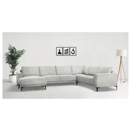 Wohnlandschaft Places of Style "Oland" Sofas Gr. B/H/T: 342 cm x 85 cm x 260 cm, Flachgewebe, Recamiere links, braun (latte) U-Form, im zeitlosem Design und hochwertiger Verabeitung