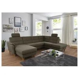 Wohnlandschaft Home Affaire "Palmera U-Form", grün (oliv), B:308cm H:89cm T:212cm, 100% Polyester, Struktur (100% Polyester), Luxus-Microfaser in Lederoptik (100% Polyester), Sofas, Federkern, wahlweise mit Bettfunktion und mit/ohne Stauraum, Topseller