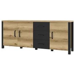 Sideboard Home Affaire "Olin WM" Sideboards Gr. B/H/T: 192cm x 79cm x 43cm, 3 St., braun (eichefarben grand natur/schwarz supermatt) Breite 192 cm