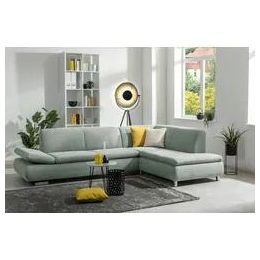 Ecksofa Max Winzer "Toulouse modern und bequem, aktuelles Design, hoher Sitzkomfort" Sofas Gr. B/H/T: 271cm x 75cm x 190cm, Samtvelours, Ottomane rechts, grün (hellgrün) mit klappbaren Armlehnen, Breite 271 cm