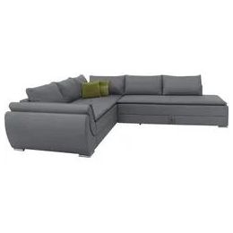 Ecksofa Inosign "Göteborg" Sofas Gr. B/H/T: 320cm x 93cm x 253cm, Struktur (100% Polyester), Recamiere rechts, mit Bonnell-Federkernmatratze und PUR-Schaum-Topper, grau mit Boxspring-Bettfunktion und Bettkasten, Dauerschlaffunktion, Topper