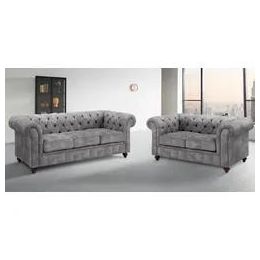 Sitzgruppe Home Affaire "Chesterfield", grau (hellgrau), H:74cm T:89cm, Sitzmöbel-Sets, hochwertige Knopfheftung, bestehend aus 2- und 3-Sitzer