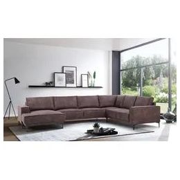 Wohnlandschaft Places of Style "Oland" Sofas Gr. B/H/T: 342 cm x 85 cm x 260 cm, Luxus-Microfaser, Recamiere links, braun (dunkelbraun) U-Form, im zeitlosem Design und hochwertiger Verabeitung