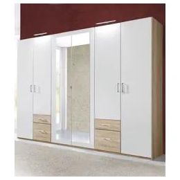 Kleiderschrank wimex "Freiburg" Schränke Gr. B/H/T: 270 cm x 210 cm x 58 cm, 6 St., weiß (struktureichefarben hell, weiß) Kleiderschrank Drehtürenschrank Schränke