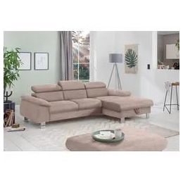 Ecksofa COTTA "Komaris L-Form", braun (mud), B:244cm H:72cm T:166cm, Microfaser PRIMABELLE (100% Polyester), Kunstleder SOFTLUX(100%Polyurethan), Feinstruktur (100% Polyester), Kunstleder SOFTLUX/Struktur (100%Polyurethan, 90%Polyester, 10% Polyacryl), Sofas, mit Kopfteilverstellung, wahlweise Bettfunktion,Stauraum & Beleuchtung, Topseller