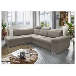 Ecksofa Inosign "Vasto L-Form" Sofas Gr. B/H/T: 283 cm x 102 cm x 228 cm, Microfaser, Ottomane links, grau (taupe) inkl. Bettfunktion und Bettkasten, Kopfteilfunktion