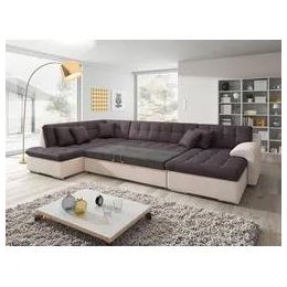 Wohnlandschaft Trendmanufaktur "Rave II, toller Sitzkomfort, auswendige Detailverarbeitung" Sofas Gr. B/H/T: 323cm x 77cm x 202cm, Struktur fein, Recamiere rechts, mit Bettfunktion, beige (creme, rosybraun) wahlweise mit Bettfunktion, U-Form