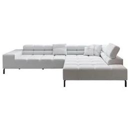 Ecksofa Inosign "Ancona New, wahlweise motorische Sitztiefenverstellung, auch Cord" Sofas Gr. Luxus-Microfaser, Recamiere rechts, mit motorischer Sitztiefenverstellung, silberfarben (silber) Ecksofa feine Steppung, mit Kopfteilverstellung, 3 Zierkissen, L-Form